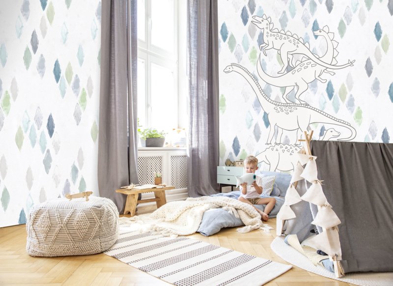 Fotobehang Dino Wall/Dinosaurus/Ruiten/Kinderkamer Behang - Behangstore